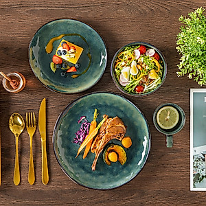 vancasso Starry 16 Pieces Green Dinnerware Set, Reactive Change Glaze Dinner Set, Plates and Bowls Set