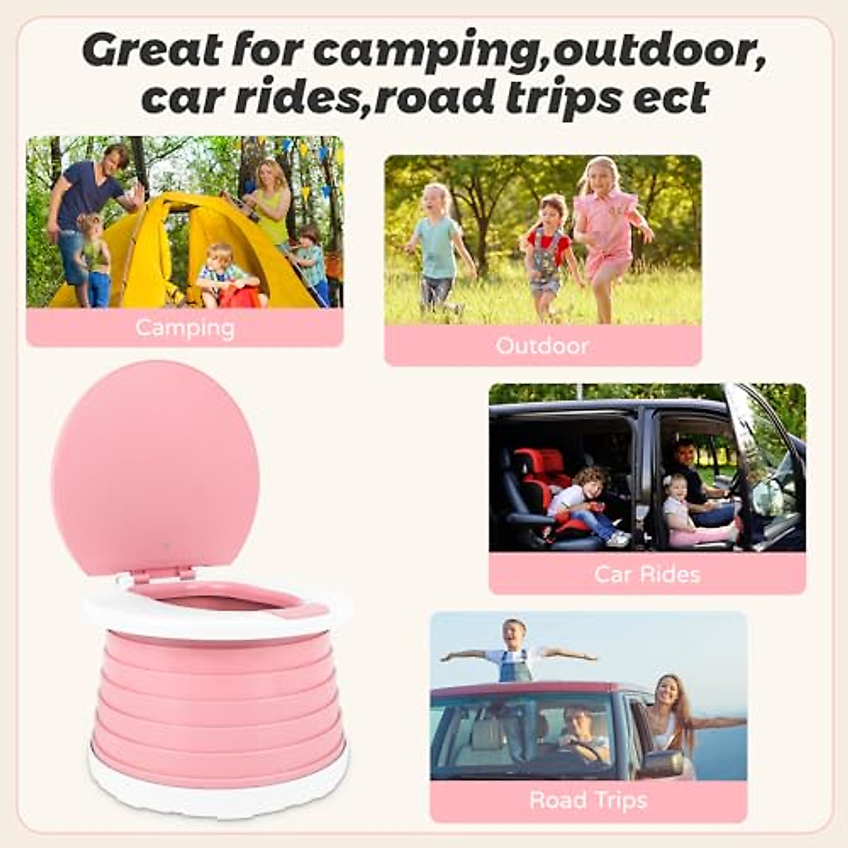 Travel Potty for Toddler, Portable Toilet Seat for Kids, Foldable Travel Toilet with A Roll of Cleaning Bags for Car, Camping, Outdoors