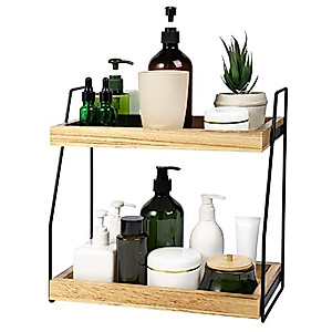 2 Tier Bathroom Counter Organizer- Wooden Bathroom Organizer Countertop Vanity Organizer Bathroom Trays for Counter Kitchen Storage Shelf Bathroom Organization and Decor