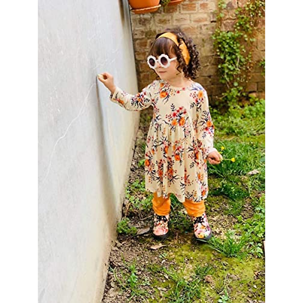 Yoveme Toddler Girl Clothes Baby Girl Outfit Sweet Floral Ruffle Long SleeveTop and Floral Pants 3PC Fall Clothes Set(2-3T)