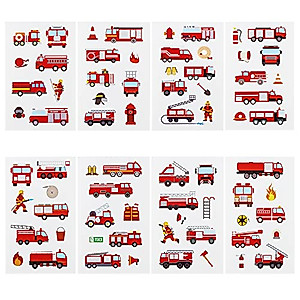 24 Sheets Fire Truck Temporary Tattoos, Birthday Decorations Firetruck Firefighter Party Favors