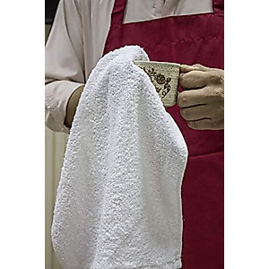 GREEN LIFESTYLE Terry Kitchen Bar Mops Kitchen Towel 12 Pack, Pure Cotton White Dish Cloths, Rags, Restaurant Cleaning Towels Ring Spun 100% Cotton, 16x19 inches