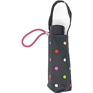 Totes Micro Mini Manual Compact Umbrella, NeverWet technology, Colorful dots on black, 38" arc Coverage
