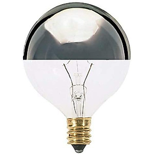 KOR (6 Pack) G16 1/2/SL Incandescent Light Bulb, Silver Half Chrome Crown with Mirror Finish, Dimmable, 120 Volts, G16 Lamp Shape, Candelabra Base, E12 Base, 1500 Hours Rated. (40 Watt (6 Pack))
