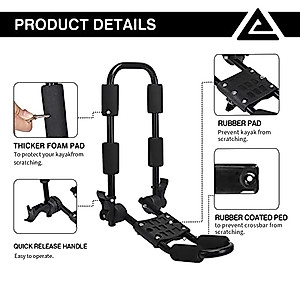 Leader Accessories Folding Kayak Rack 4 PCS/Set J Bar Car Roof Rack for Canoe Surf Board SUP On Roof Top Mount on SUV, Car and Truck Crossbar with 4 pcs Tie Down Straps