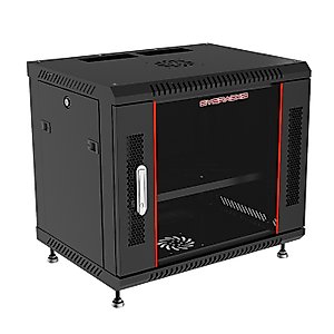 Sysracks 9U Wall Mount Network Data Server Cabinet Rack Lockable Enclosure Box - Fan - Shelf - 8-Way PDU - Feet - Cage Hardware - Dust Tight Grommets