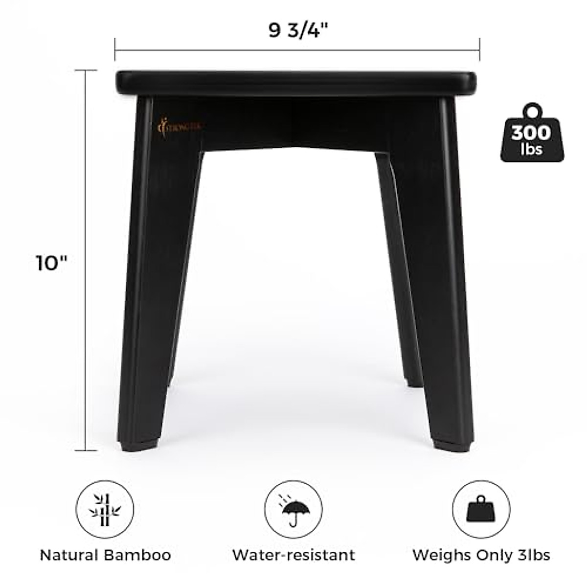 StrongTek Bamboo Step Stool for Kids and Adults, Natural Material, Sturdy and Versatile Short Foot Stool for Bathroom, Kitchen, Bedroom, Compact 10-inch Small Wood Stool, Plant Stand (Black)