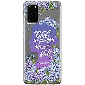 Cavka Phone Case Compatible with Samsung Galaxy A73 A72 5G A71 A54 A52 A42 A34 A32 A14 A11 Print Hydrangea Flowers. Quote Flexible Bible Verse Slim God is within her she will not fall Psalm 46:5