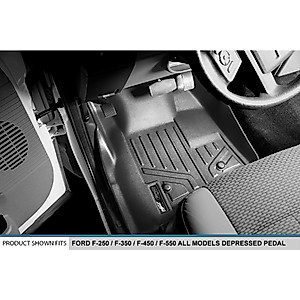 MAXLINER Floor Mats 1st Row Liner Set Black for 2011-2012 Ford F-250/F-350/F-450/F-550 Super Duty All Models with Depressed Drivers Side Pedal
