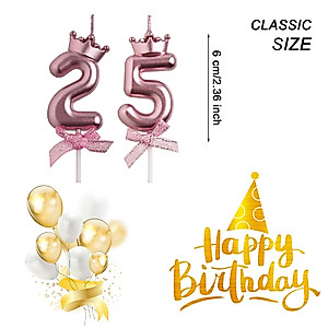 AOOLADA 25th 52nd Birthday Candles, Rose Gold 52 25 Year Old Cake Topper Number Birthday Candles, Happy Birthday Party Decorations Gifts for Women Men