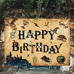 QIEXI Wizard Birthday Backdrop Wizard Happy Birthday Party Decoration Backdrop for Boy Girl Birthday Party Banner Witch Party Theme Decoration Supplies Wizard School Decoration 5x3ft