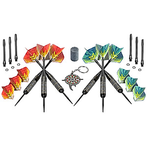 CC-Exquisite Professional Steel Tip Darts Set - 6 x 22g Brass Barrels with 12 Flights Standard/Slim, 12 Aluminum Shafts 35/48mm, 12 O-Rings, Dart Tool (‎Black - Luminary 18g/22)
