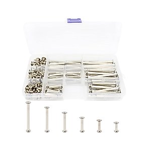 LBY 110pcs Chicago Screws Binding Screw Posts,M5 x 20/25/30/40/50/60mm Binding Barrels and Screws Assortment Kit, for Leather Saddles Purses Belt Repair,Nickel-Plated