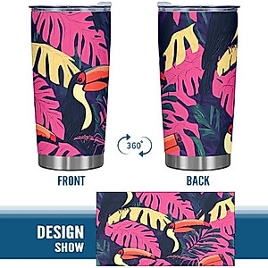 QWEUIOP 20oz Insulated Travel Coffee Mug Toucan Pattern Summer Stainless Steel Tumbler with Lid Double Wall Vacuum Coffee Cup For Hot and Cold Drinks14327