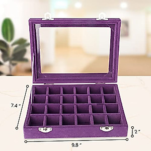 Hivory Velvet Earring Jewelry Box - 24 Grid Small Jewelry Earring Organizer Box with Snap Button - Earring Holder for Girls and Teen, Secure and Travel Friendly (Purple)