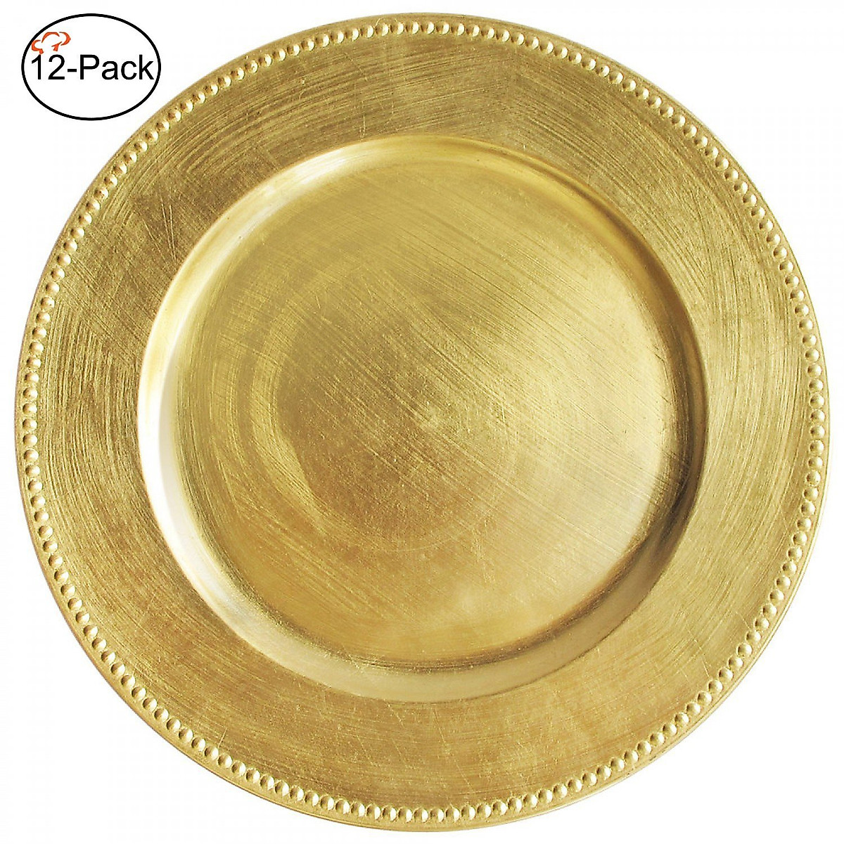 (Set of 12) 13 inch-Gold Charger Plates with Decorative Beaded Rim. The Perfect Finishing Touch for Holidays`Table Settings! Plates have Stylish Presentation Under Dinner Plates (12)