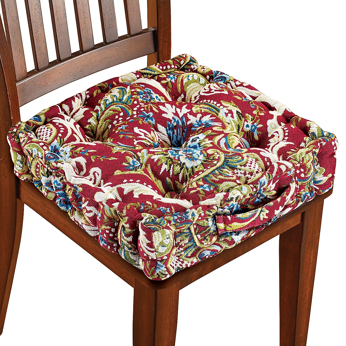 Collections Etc Thick Padded Tapestry Booster Tufted Chair Cushion Burgundy Chair PAD