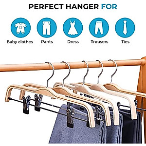 Koobay Hanger Coat Pants Hangers, 30Pack 14" Zara Style Trousers Wooden Clothes Display with Adjustable Clips