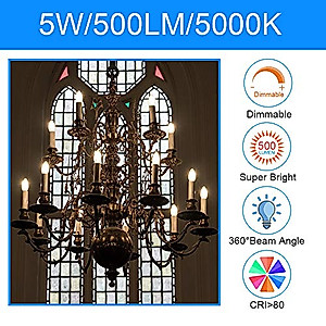 ENERGETIC SMARTER LIGHTING LED Candelabra Light Bulbs B10, Daylight 5000K, E12 Base, 60 Watt Equivalent Chandelier LED Edison Bulbs, Dimmable, 8 Pack