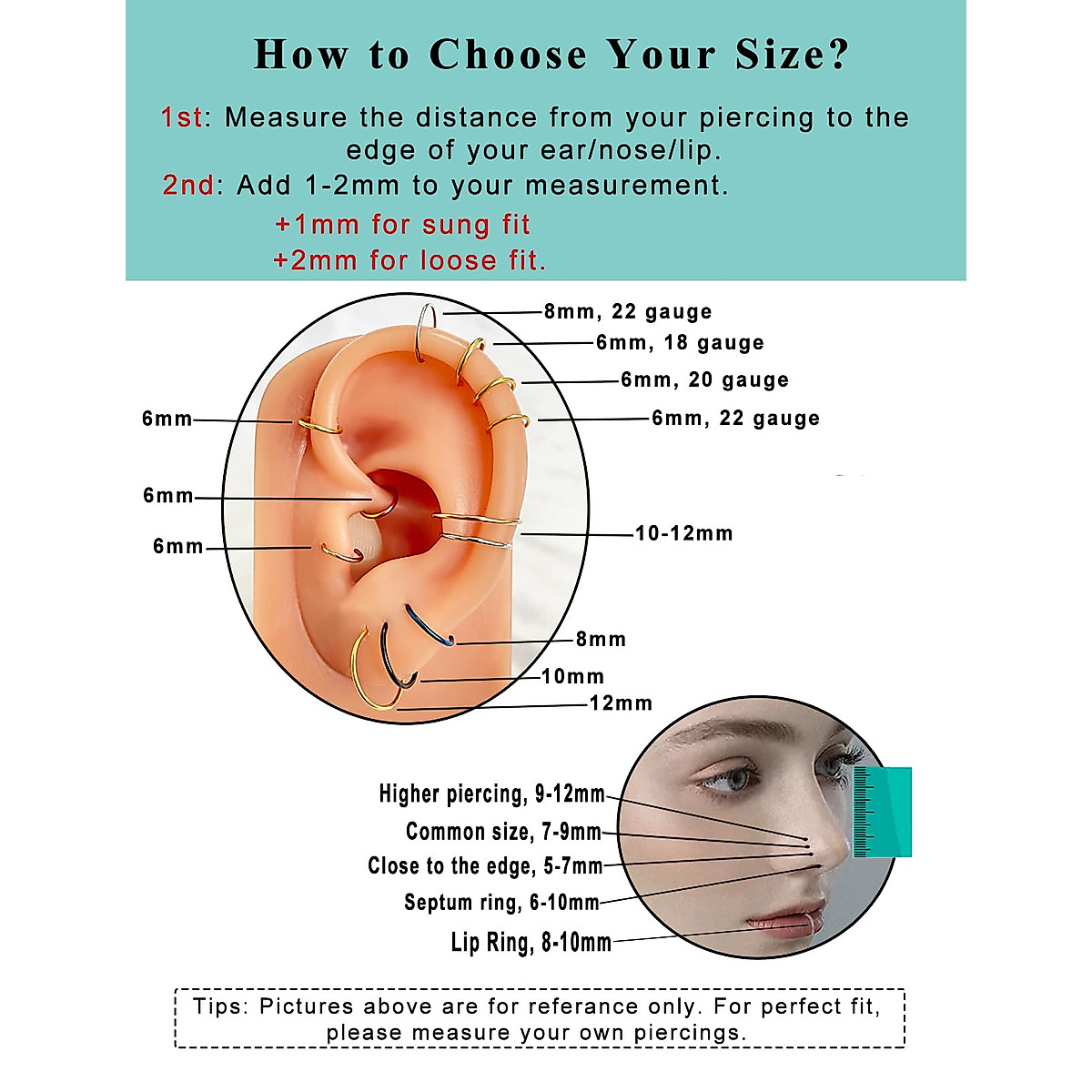 Rose Gold Small Hoop Earrings for Cartilage Nose, 8mm Rosegold Piercing Hoop Ring 18 Gauge Nose Rings Hoop 18G Tragus Helix Daith Rook Snug Piercing Rings 2 Pieces Ear Lobe Earrings