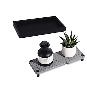 Black Bathroom Vanity Tray and Instant Dry Sink Caddy Kitchen Sponge Soap Holder Dispenser Organizer Stone Tray for Sink, Bathroom, Counter, Small, Foam,