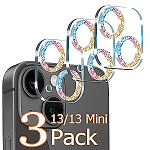 3 Pack 9H Colorful Camera Lens Film,Designed for iPhone 13 (6.1'') Camera Lens Protector, Designed for iPhone 13 mini (5.4") Camera Lens Protector, Night Shooting Mode,Case Friendly, High Definition