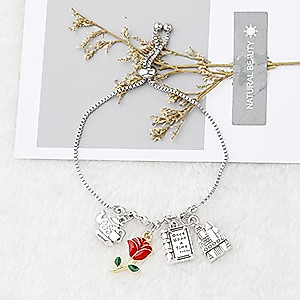 MYOSPARK Beauty And The Bracelet Belle Rose Inspired Gift Rose Flower Bracelet Princess Bracelet Movie Fans Gift (Beauty Rose Slide BR)