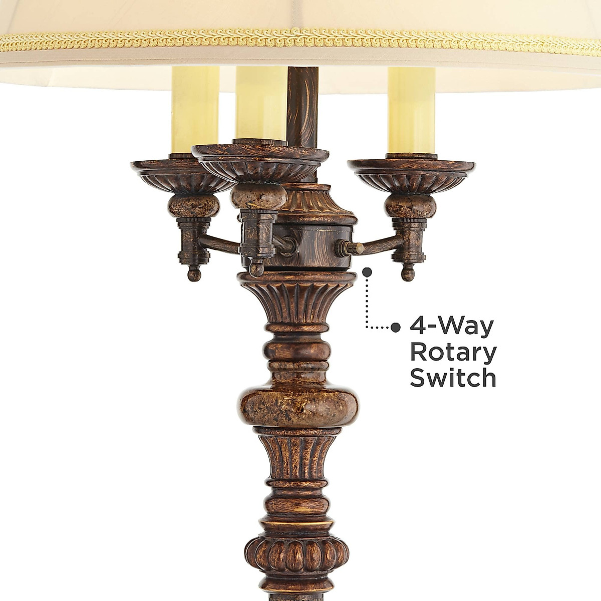 Barnes and Ivy Traditional Italian Standing Floor Lamp Candelabra Style 4-Light 64.5" Tall Bronze Brown Gold Bell Shade with Trim Decor for Living Room Reading House Bedroom Family Home
