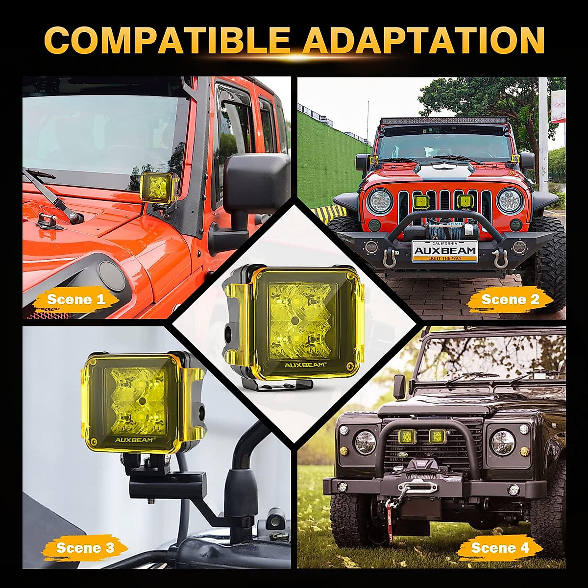 Auxbeam 3 Inch Amber Off-Road Light Cover, Waterproof Polycarbonate Protective Lens for LED Cube Lights Driving Fog Light