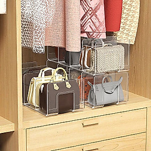 2pcs Clear Plastic Purse Handbag Organizer 4 Sections Bag Closet Shelf Divider Purse Display Stand Handbag Storage Organizer Clear Desk File Sorter Stand Holder Bookshelf (2)
