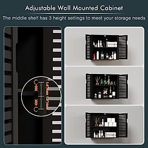 HITNET Black Bathroom Storage Cabinet, Hanging Medicine Cabinet with Adjustable Shelf, Bamboo Over The Toilet Wall Mounted Space Saver Organizer, Double Doors