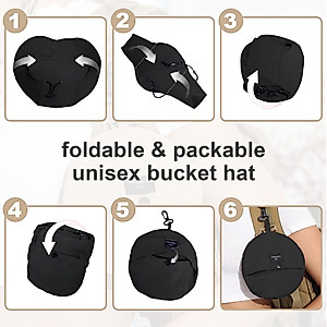 Womens Packable Waterproof Bucket Hat Men UV Protection Sun Hat, Black