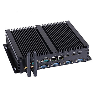 HUNSN Fanless Industrial PC, Mini Computer, I3 4005U 4010U 4030U, Windows 11 / Linux Ubuntu, IM04, 2 x HDMI, 2 x LAN, 6 x COM, 4 x USB3.0, 4 x USB2.0, 8G RAM, 128G SSD