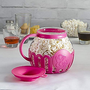 Ecolution Patented Micro-Pop Microwave Popcorn Popper with Temperature Safe Glass, 3-in-1 Lid Measures Kernels and Melts Butter, Made Without BPA, Dishwasher Safe, 3-Quart, Hot Pink