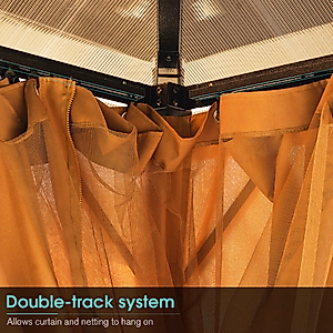 PHI VILLA 10' x 10' Hardtop Gazebo Outdoor Pavilion Tents Metal Frame Curved Roof Patio Gazebo with Netting and Curtains for Parties,Patio, Garden, Lawn(Brown)