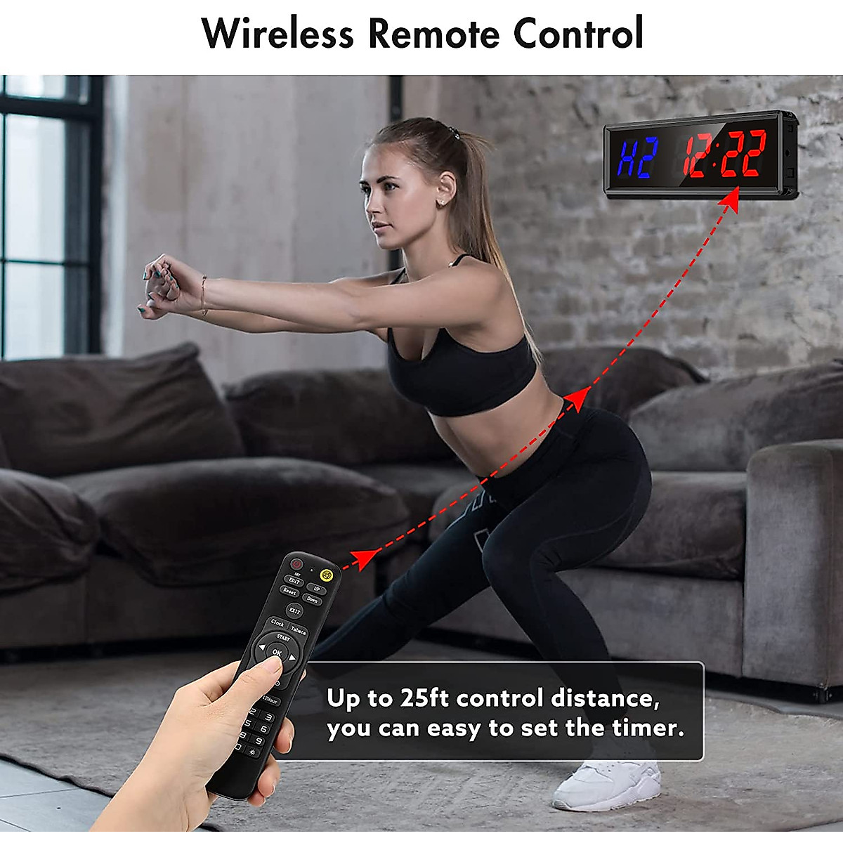 Seesii Gym Timer,LED Workout Colck Count Down/Up Clock,11.5" x 4" Ultra-Clear Digital Display, Power Bank Compatible with Workout Metal Stopwatch, Multi-Scenes with Remote (1.5 Inch Blue Red)