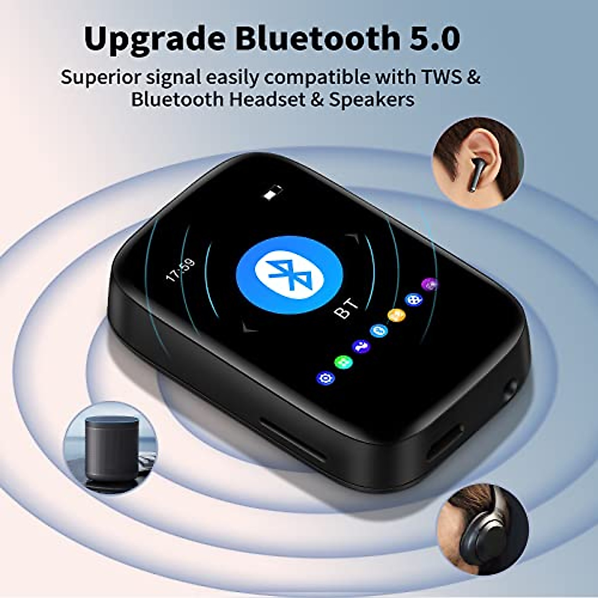 32GB Mp3 Player with Bluetooth Sports Clip-on Music Player for Running Walking Support Full-Touch Screen FM Radio Line-in Voice Record TF Card Up to 128GB-Black