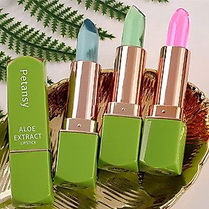 Petansy 3 Packs Aloe Vera Lipstick, Lips Moisturizer Long Lasting Nutritious Lip Balm Magic Temperature Color Change Lip Gloss-Set(A)