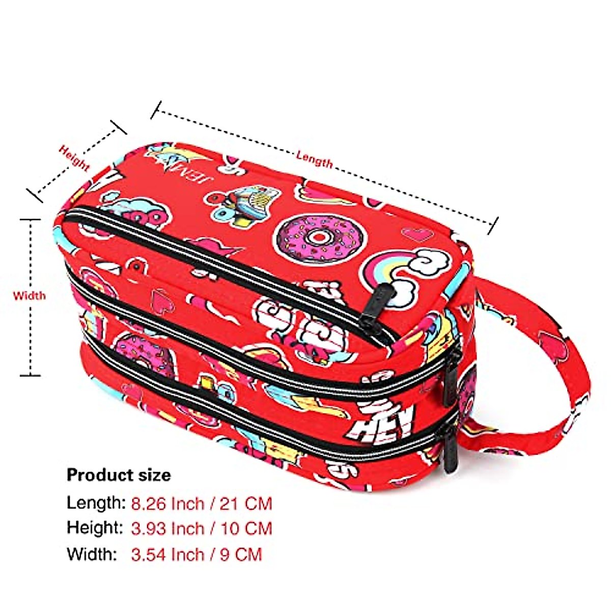 JEMIA Multi Compartments Collection 3 Independent Zipper Compartments with Handle Strap Pencil Case (Red Smile, Polyester)