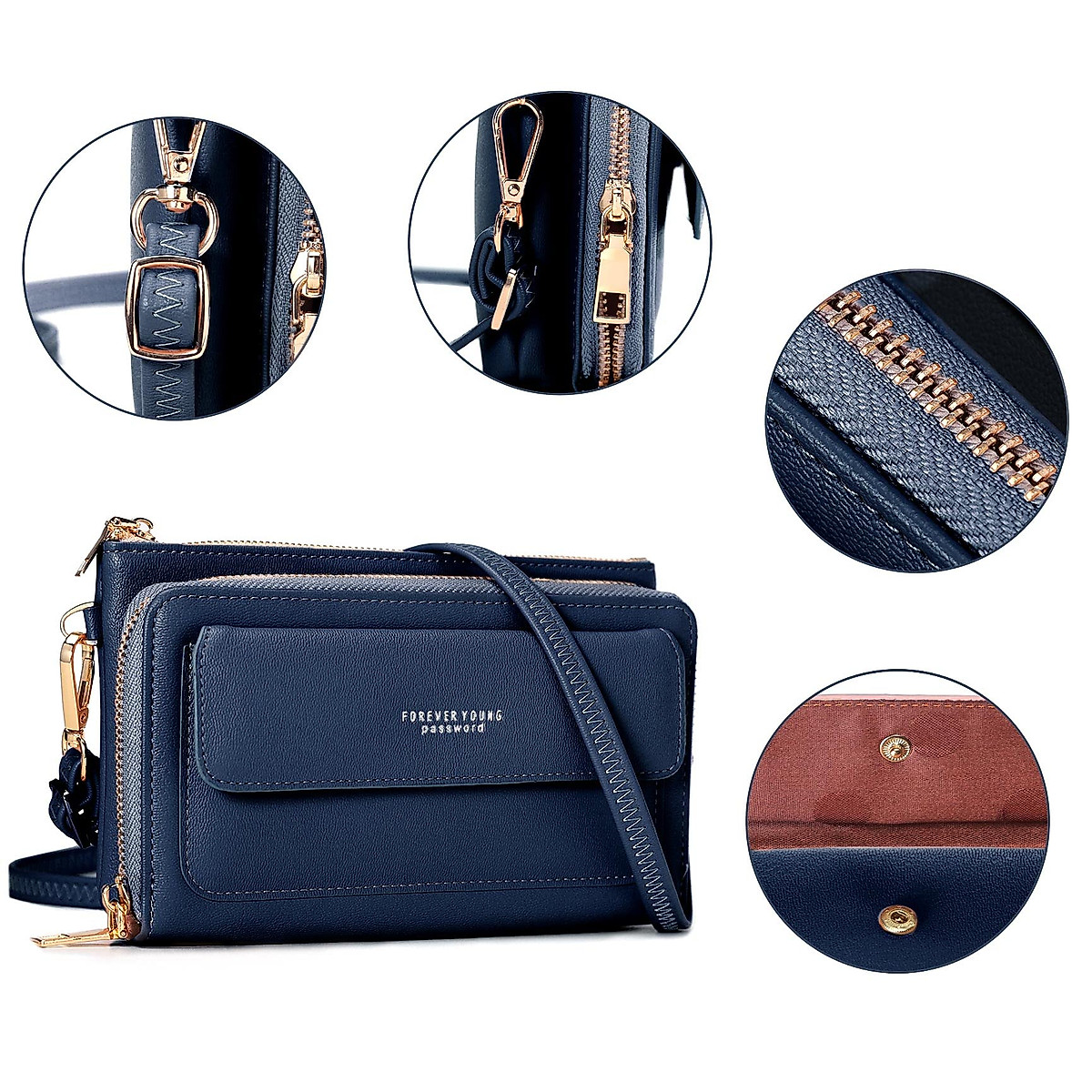 Free Yoka Small Crossbody Bags Purse for Women Cell Phone Handbags Women's Fashion Shoulder Bag and Card Holder Wallet Navy Blue
