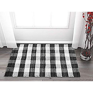 GLAMBURG Cotton Buffalo Check Plaid Rugs Washable, Handwoven Checkered Rug Welcome Door Mat 22x34 Rug for Kitchen Bathroom Outdoor Porch Laundry Living Room, Farmhouse Reversible Rag Rug Black White