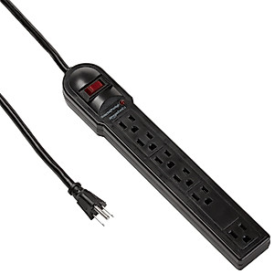 Amazon Basics Rectangular 6-Outlet Surge Protector Power Cord Strip, 790 Joule, Black, 10-Pack