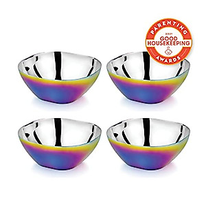 Ahimsa Stainless Steel Square Bowl Pack of 4 | 4 x 12 Ounce Bowls | Baby Led Weaning | Toddler Dishware | No Plastic | 100% BPA Free | Dishwasher Safe (Rainbow)