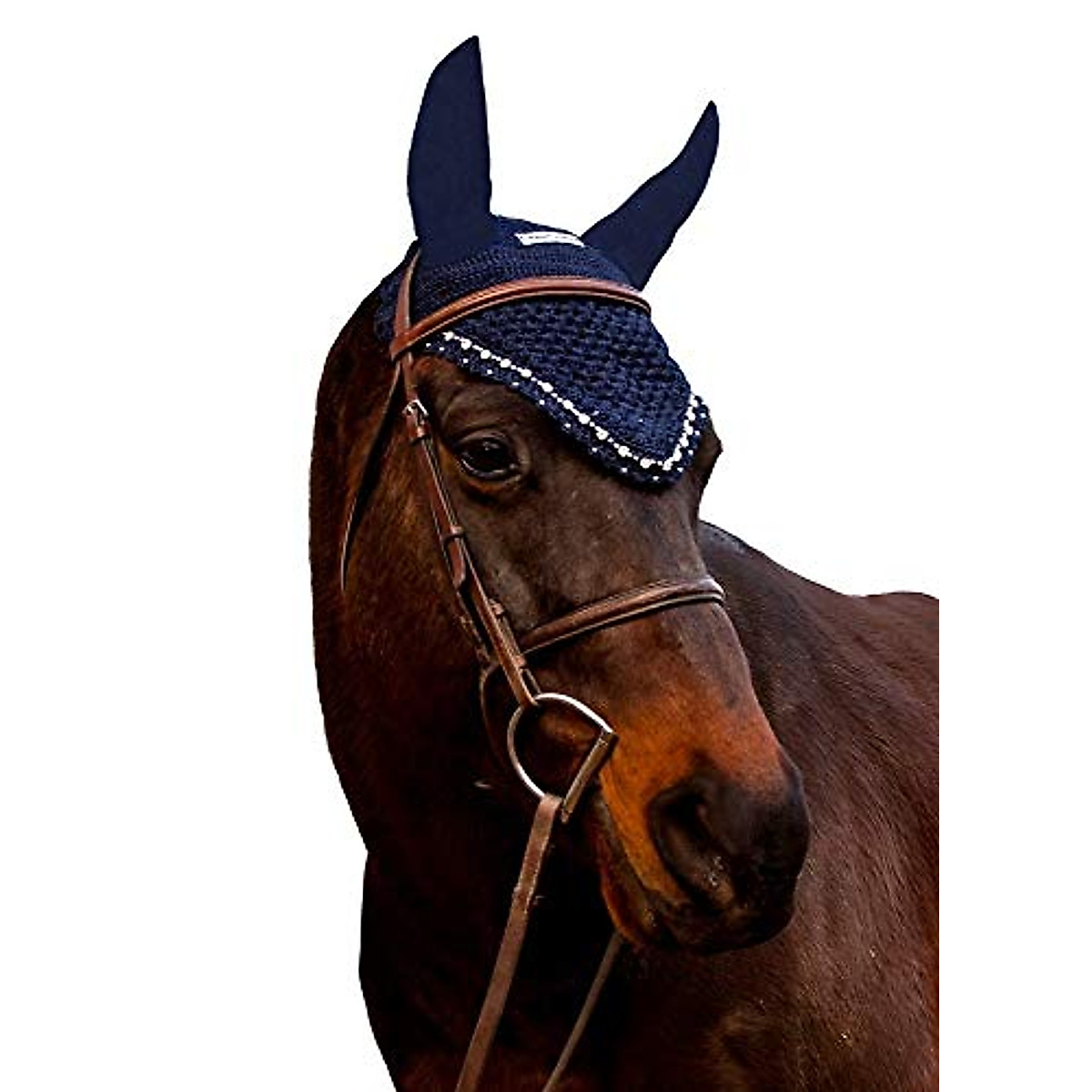 Equine Couture Fly Bonnet with Crystals - Pony Color - Navy, Size - Pony