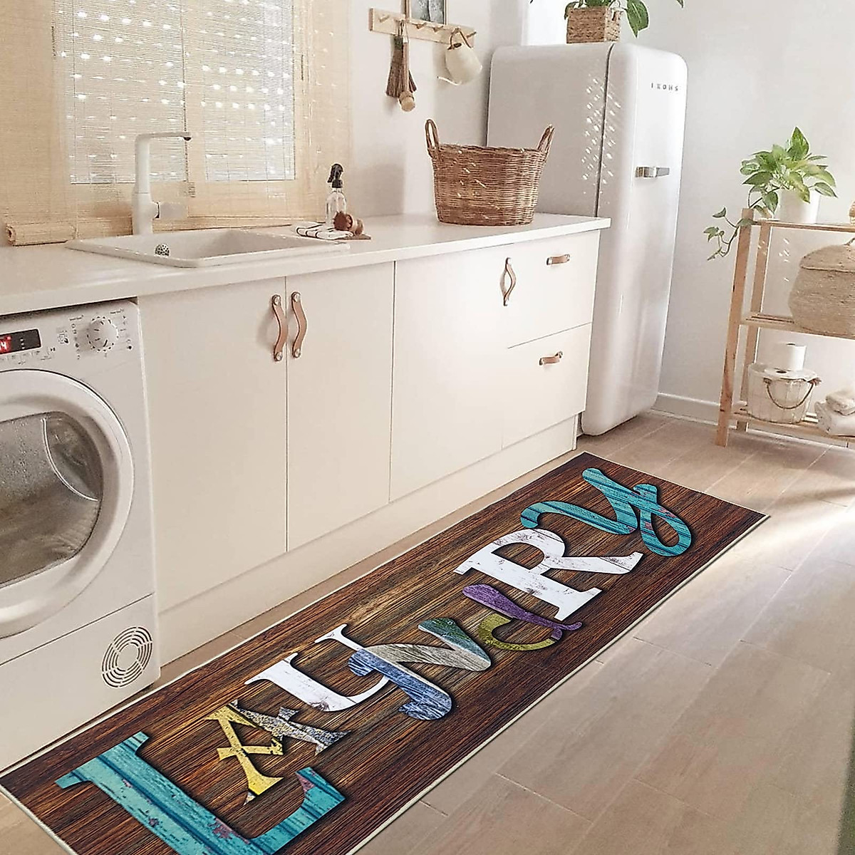 Abeigoi Laundry Room Rug Runner 2X6Ft Long Laundry Mat for Floor Thin Wood Printed Farmhouse Kitchen Mat for Floor Nonslip Washable Rug Washhouse Sink Mat Fun Room Mat for Laundry Decor