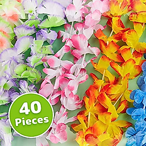 PREXTEX 40 Hawaiian Leis for Luau Party Decorations - Bulk Set of Silk Flower Necklace Leis - Tropical Theme Party Favors - Vibrant Colors Great Adults