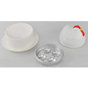 HOME-X Jumbo Hen-Shaped Microwave Egg Boiler with Lid, Cook 1 to 4 Eggs, Quick Hard Boiled Egg Maker, Breakfast Cooking Utensils