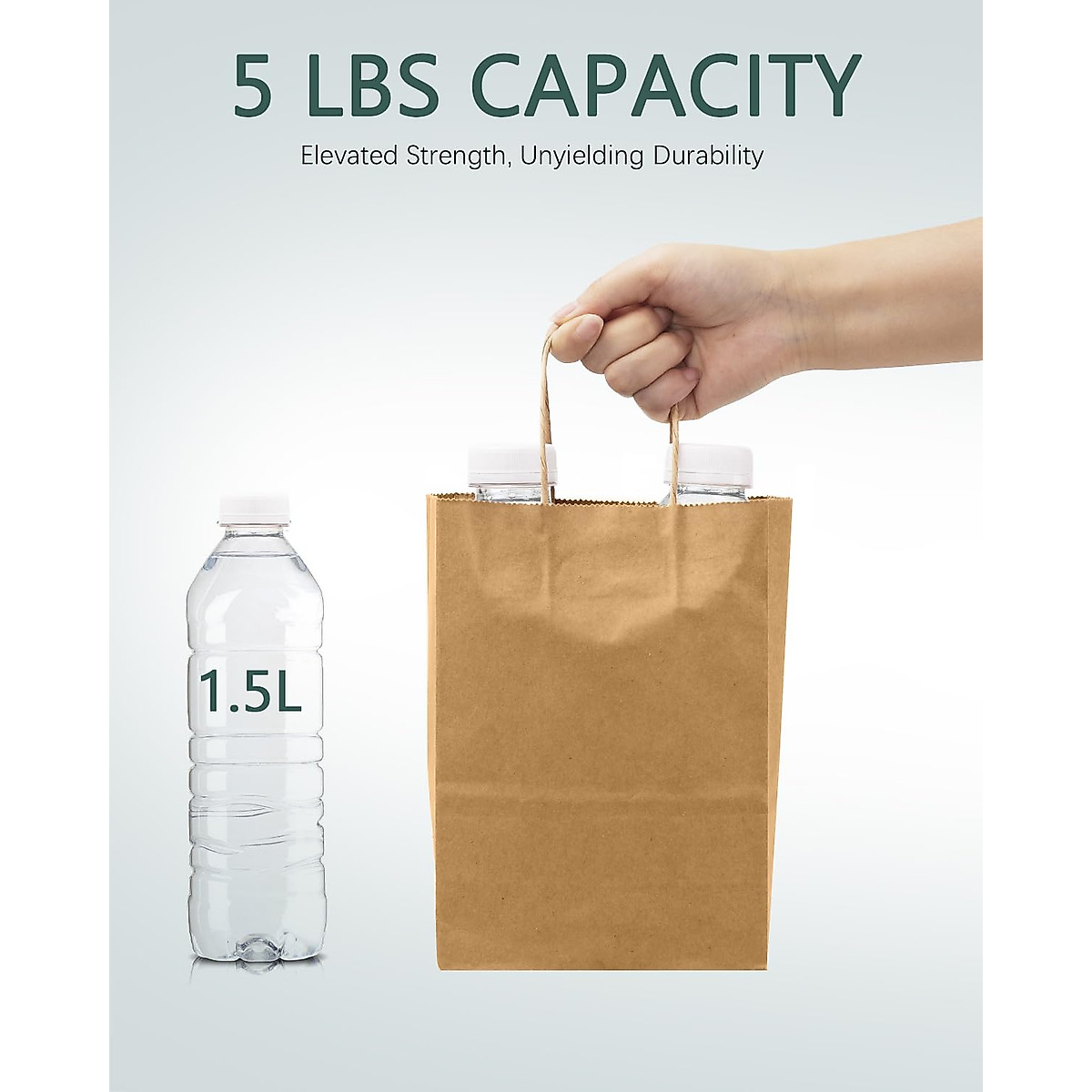 Colemoly Paper Gift Bags 180pcs 5.25x3.25x8 Inch Kraft Paper Bags with Handles Small Brown Recyclable for Small Business, Retail, Grocery, Cafes, Bakeries, and Cosmetics Stores