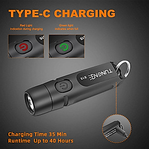 TUNENGE Rechargeable Keychain Flashlights, 650 High Lumens EDC Pocket Flashlights, Mini Flashlight Be Used for Camping Outdoors Emergency（Black）