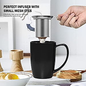 COYMOS Ceramic Tea Mug with Infuser and Lid, 16oz Loose Leaf Tea Cup Large Handle Teaware Mug, Tea Gift Sets for Tea Lover (Black)